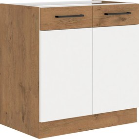 Dřezová skříňka, bílá extra vysoký lesk HG / dub lancelot, VEGA 80 ZL 2F BB