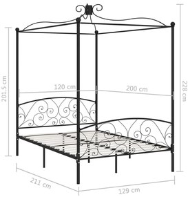 vidaXL Marketos Rám postele s nebesy černý kovový 120 x 200 cm
