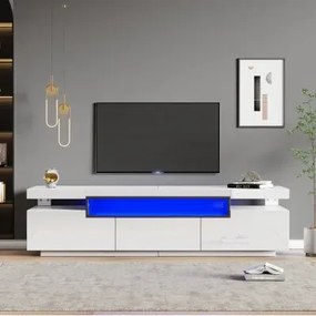Aosom TV skříňka pro TV 70-79 palců s LED osvětlením a 3 zásuvkami, bílá
