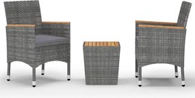 3dílný bistro set polyratan a akáciové dřevo šedý 3058367