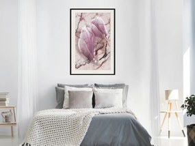Plakát Mramorová magnólie - růžové květy na pozadí bílé mramorové textury
