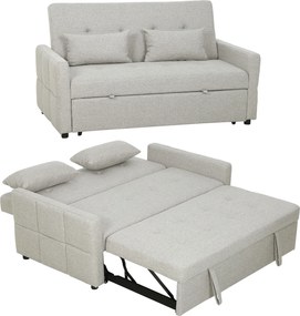 HOMCOM 2-místná rozkládací pohovka 3-v-1, klik-klak rozkládací pohovka, vysouvací postel, nastavitelné opěradlo, 158x85x85 cm, světle hnědá
