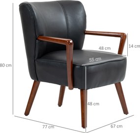Čalouněné křeslo HOMCOM s područkami, čalouněné, dřevěné nohy, imitace kůže, stylové akcentní křeslo do obývacího pokoje a ložnice | Aosom.de