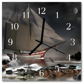 Nástenné skleněné hodiny jachta