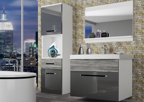 Koupelnový nábytek Belini šedý lesk / šedý antracit Glamour Wood + umyvadlo + zrcadlo  ROD PM 3/0/W/SGW1/0/ZW