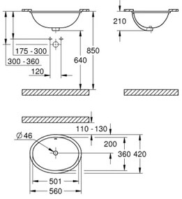 GROHE 39423000 - Umyvadlo zápustné BAU CERAMIC 560 × 420 mm keramika/bílá