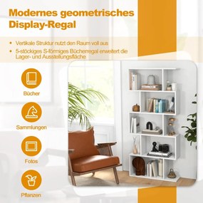 Costway Knihovna 5 vrstev Anti-Tilt Samostatně stojící přepážka – bílý