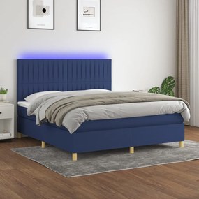 Box spring postel s matrací a LED modrá 160x200 cm textil