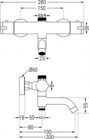 Mexen KAI termostatická vanová/sprchová baterie, chrom, 77900-00