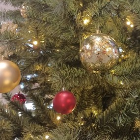 Sada vánočních ozdob zlatá 8 cm plastové baňky, 4× vrásková, 4× matná, 4× glitter, balení 16 ks