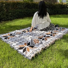 Flamenco Mystique Oboustranná BOHO deka s kostkovaným vzorem a střapci, 130x180cm, 100% bavlna