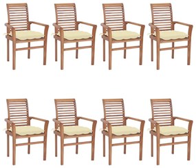 vidaXL Jídelní židle 8 ks krémově bílé podušky masivní teak