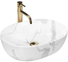 Rea Amelia Marmo Shiny, keramické umyvadlo na desku 480x345x135 mm, imitace kamene, REA-U8001