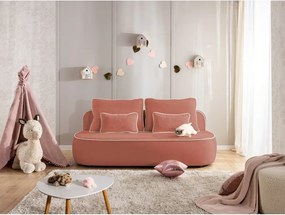 Růžová/světle šedá sametová rozkládací/s úložným prostorem dětská pohovka 210 cm Saga – Ropez