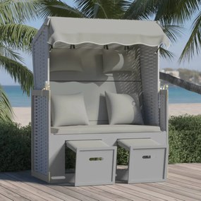 Strandkorb s polštáři polyratan a masivní dřevo šedý 318659