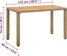 Zahradní stůl béžový 123x60x74 cm polyratan a masivní akácie 316797