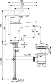 Ideal Standard Cerabase - Umyvadlová baterie s kovovou odtokovou garniturou, chrom BC833AA