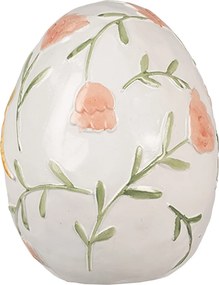 Dekorace bílé vajíčko s květy a ptáčkem - Ø 13*16 cm