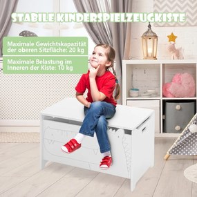 Costway Dřevěná truhla na hračky s bezpečnostním pantem pro děti v bílé barvě