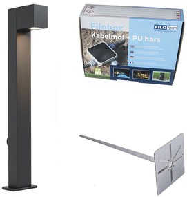 Venkovní lampa černá s hrotem do země a kabelovou průchodkou 65 cm včetně zásuvky IP44 - Baleno