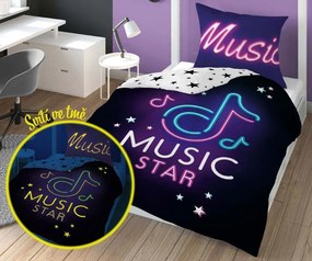 DETEXPOL Svítící povlečení Music Star  Bavlna, 140/200, 70/80 cm