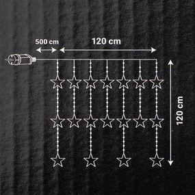 Světelný venkovní závěs Stars, 120x120cm, LED, teplá bílá, časovač, 8 funkcí, 120 cm