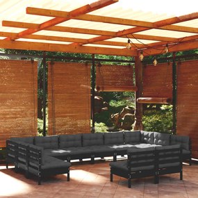 vidaXL 12dílná zahradní sedací souprava podušky masivní borovice [3097227] Barva: Černá