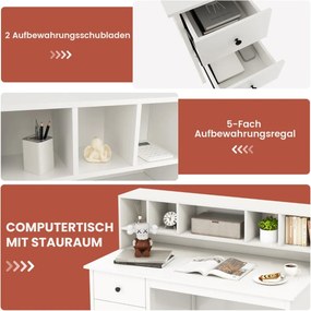 Costway Psací stůl s 2 zásuvkami a 5 přihrádkami – 120 × 60 × 110 cm