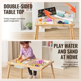 Kids Sensory Stůl Vnitřní dřevěný hrací pískový vodní stolek se 3 úložnými