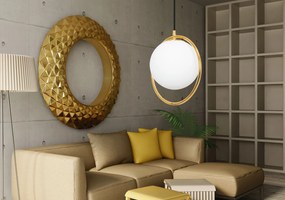 Toolight, Stropní lampa visící skleněná koule 1xE27 APP430-1CP, zlatá-bílá, OSW-01560