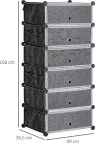 HOMCOM Úložný box na boty DIY zásuvný stojan na 6 párů bot, plast/ocel, černý+bílý, 49x36.5x108cm