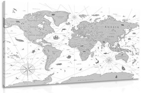 Obraz černobílá mapa - 90x60 cm