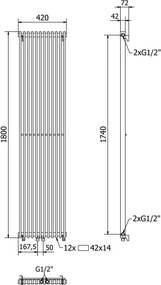 Mexen Kansas dekorativní radiátor 1800 x 420 mm, 1242 W, černý - W204-1800-420-00-70