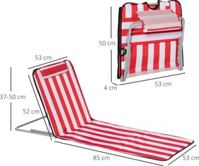 Sada 2 skládacích plážových lehátek Outsunny s nastavitelným opěradlem v 5 polohách, s podhlavníkem a cestovní taškou, ocelová a PE konstrukce, 124x5…