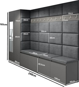 Eka Předsíňová stěna s čalouněnými panely Trinity 9 - Bílá / Černá 2316