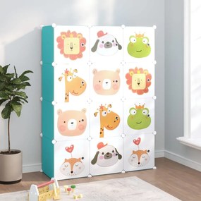 Dětská modulární skříň s 12 úložnými boxy zelená PP 340579