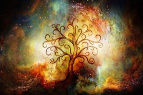 Samolepící tapeta strom života s abstrakcí vesmíru - 225x150 cm