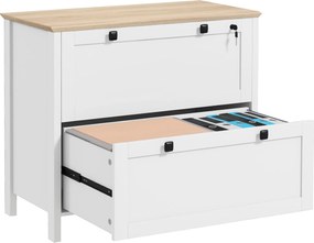 HOMCOM Kancelářský zásuvkový trezor s 2 zásuvkami, 2 závěsnými tyčemi, zámkem a 2 klíči pro A4, pro studijní a obývací pokoj, 79x40x72 cm, Bílý a Dub
