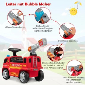 Costway Dětské hasičské odrážedlo s bublifukem a žebříkem