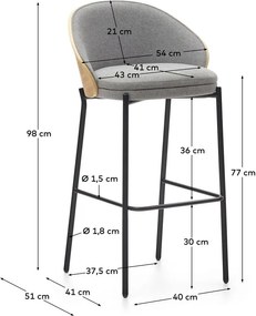Šedá/v přírodní barvě barová židle (výška sedáku 77 cm) Eamy – Kave Home