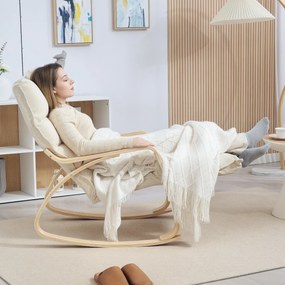 HOMCOM Houpací křeslo s opěrkou, nastavitelný podnožník, ušák, čalouněný relaxační křeslo s vzhledem lnu, houpací křeslo, čtecí křeslo do obývacího p…