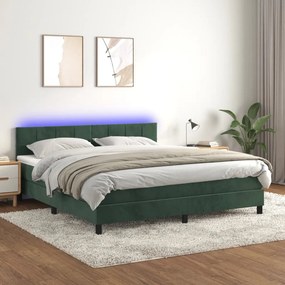 Box spring postel s matrací a LED tmavě zelená 180x200 cm samet 3134420