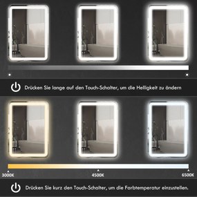 HOMCOM kleankin koupelnové zrcadlo LED 50 x 70 cm se 3 barvami světla a dotykovým spínačem, IP44, automatická ochrana proti zamlžení, paměťová funkce…