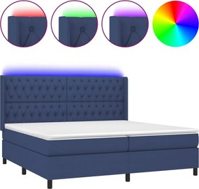 Box spring postel s matrací a LED modrá 200x200 cm textil 3138587