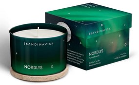 SKANDINAVISK Vonná svíčka NORDLYS (polární záře) 90 g, zelená barva, sklo, dřevo, vosk