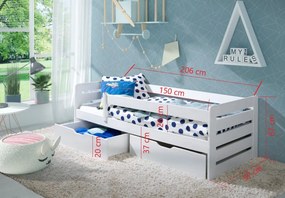 Dětská postel z masivu borovice BELLA se šuplíky - 200x90 cm - bílá