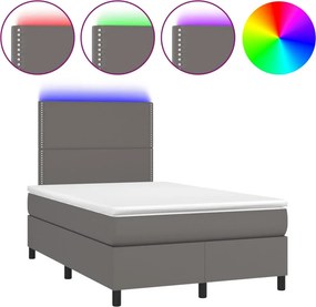 Box spring postel s matrací a LED šedá 120x200 cm umělá kůže 3135877
