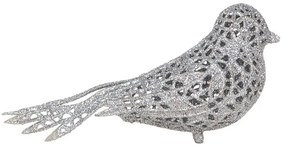 Stříbrná třpytivá umělá dekorace ptáček - 16*6*6 cm