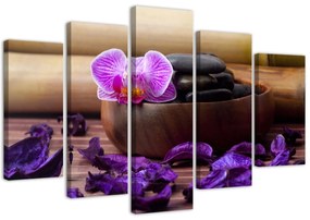 Obraz na plátně pětidílný Lázeňské kameny Orchid Zen - 150x100 cm