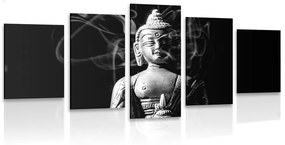 5-dílný obraz socha Buddhy v černobílém provedení - 200x100 cm